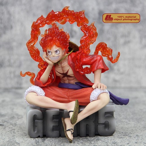 Anime OP Monkey D Luffy Gear 5 Red Nika Sit cute happy Figure Statue ...