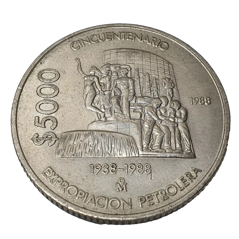 Mexico 1988 5000 Pesos Expropiacion Petrolera Large Copper Nickel Coin UNC #BM29 | eBay