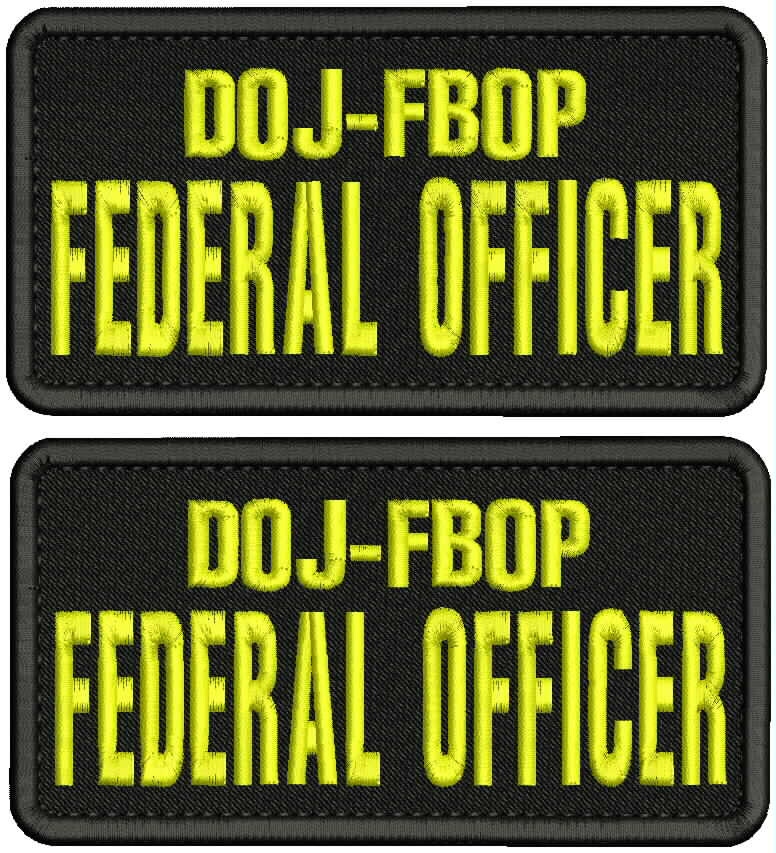 DOJ-FBOP F OFFICER 2 EMBROIDERY PATCH 6X3 HOOK ON BACK BLK/YELLOW | eBay