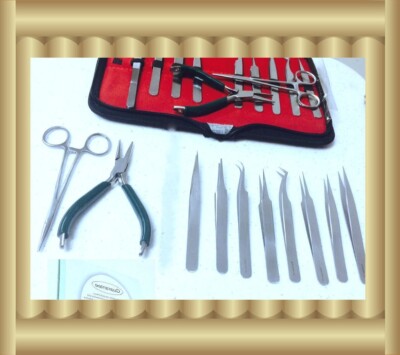 8 JEWELER PRECISION FORCEPS TWEEZERS SET KIT + 2 Mini Jeweler Pliers ...