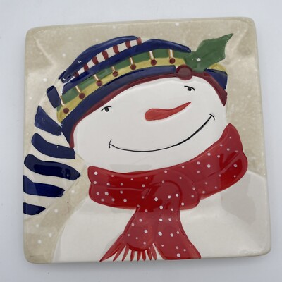 Snowman Christmas Cookie Tray - Oneida Snowmates 8" Square Holiday ...