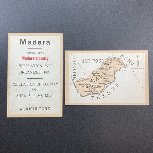 Madera County 1913 California CA, 2 Trade Cards, Map, Mission, C & O'B ...