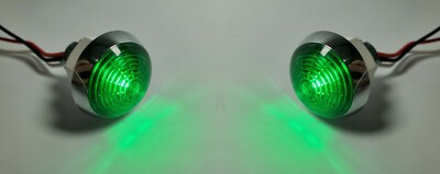 Pair 1-1/4" Dual Function Green LED Marker Light Mini Moon Chrome Bezel ...