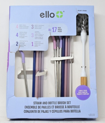 ELLO Straw and bottle brush set 14 piece Family Pack | eBay