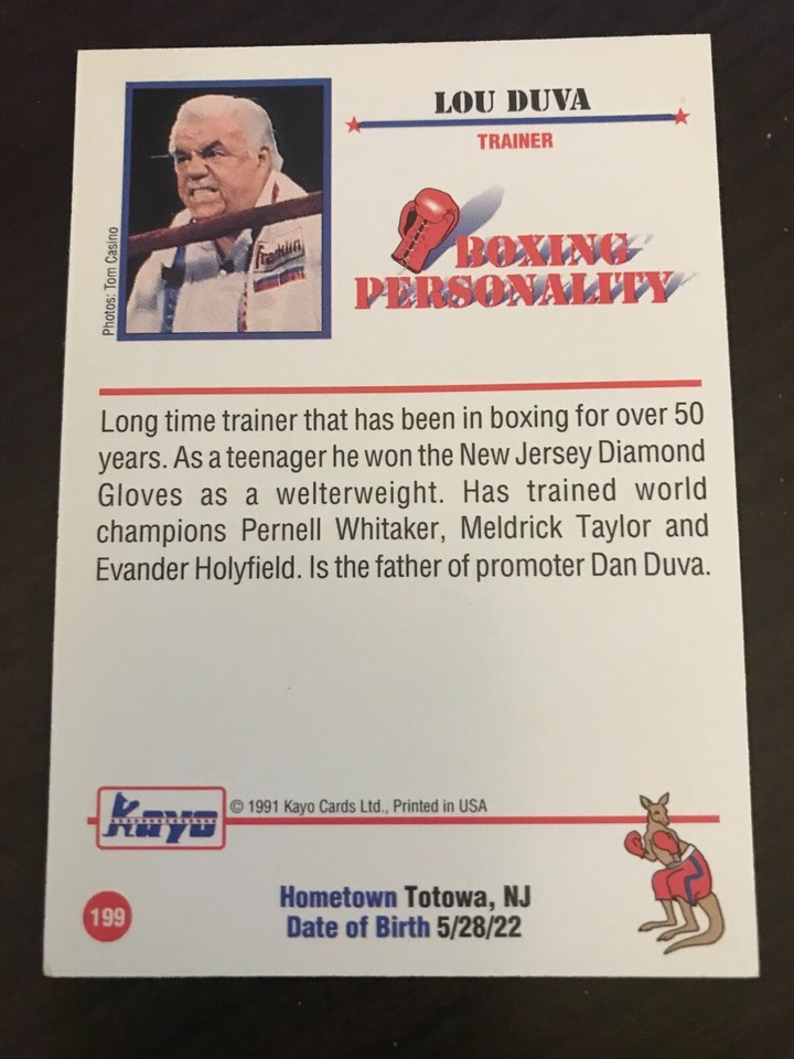 1991 Kayo Boxing Lou Duva #199 Trainer Boxing Personality | eBay