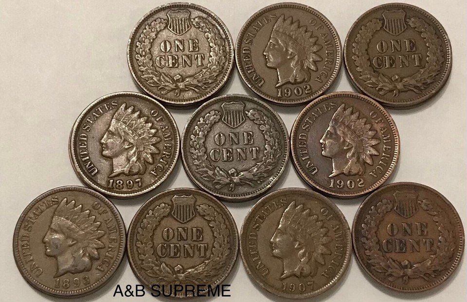 (10) Indian Head Cent Penny 1880-1909 VF-XF Very Fine-Extremely Fine ...
