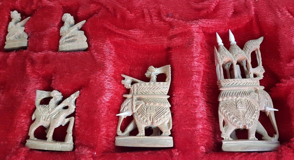 Indian Hand Carved Wood & Bone Chess Set | eBay UK