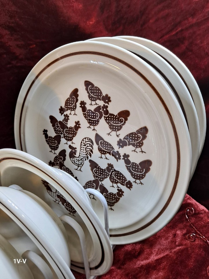 Vintage Homer Laughlin-Ivory/Brown Rooster/Hens-10" Dinner Plate (4 ...