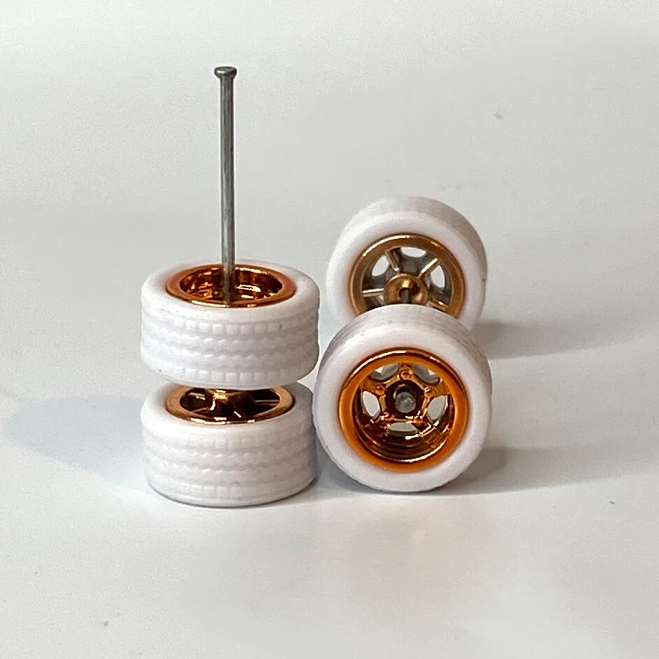 10mm/10mm Bronze rims 5 spoke White rubber tire set. for Hot Wheels | eBay