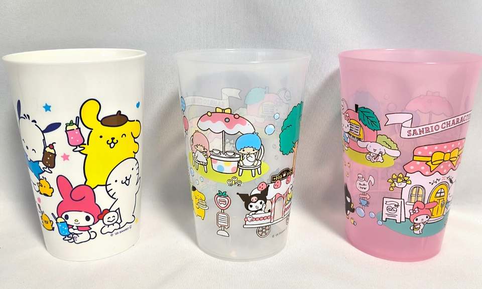 3 DAISO SANRIO PLASTIC DRINK CUPS HELLO KITTY MY MELODY CINNAMOROLL ...