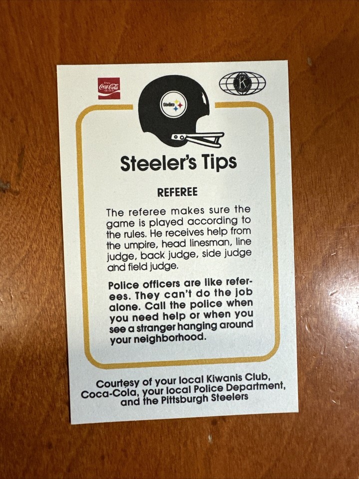 1982 Ray Pinney Pittsburgh Steelers Coca-Cola Kiwanis Police #74 Rare ...