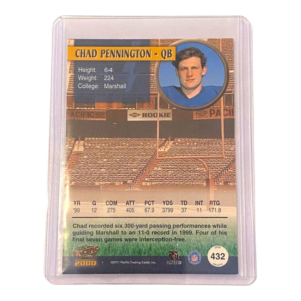 2000 Pacific CHAD PENNINGTON Rookie RC Card #432 Jets / Marshall | eBay