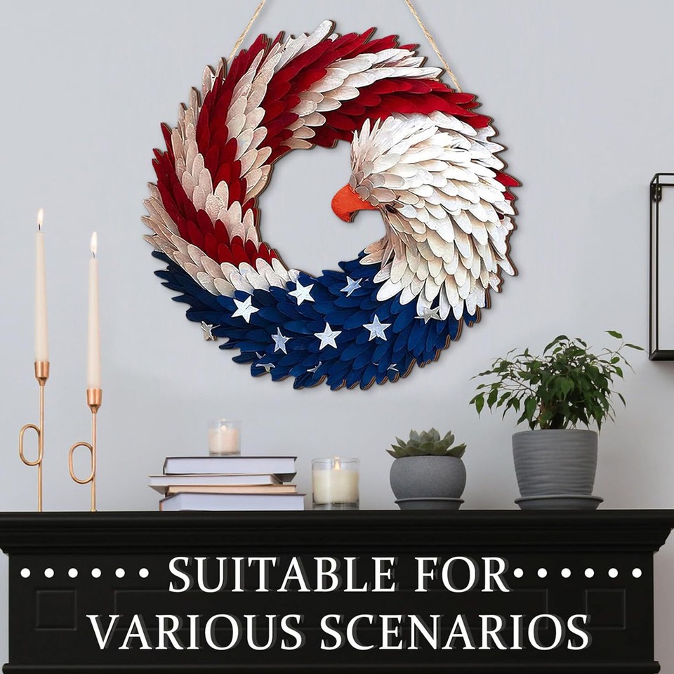 Handmade Wooden American Flag Bald Eagle Wreath Memorial Day 4th Of ...