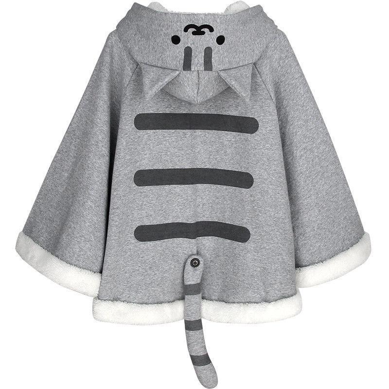 Neko Atsume Cat Womens Lolita Hooded Cape Cloak Tail Sweatshirt Spring ...