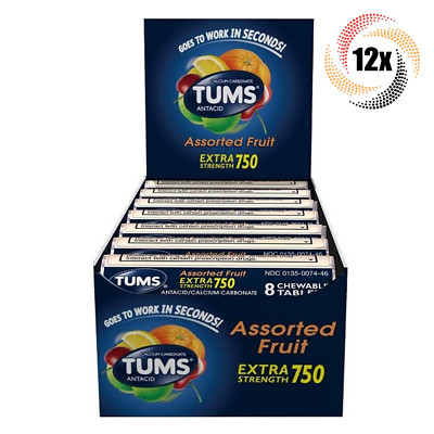 Full Box 12x Rolls Tums Extra Strength 750 Fruit Antacid Tablets | 8 ...
