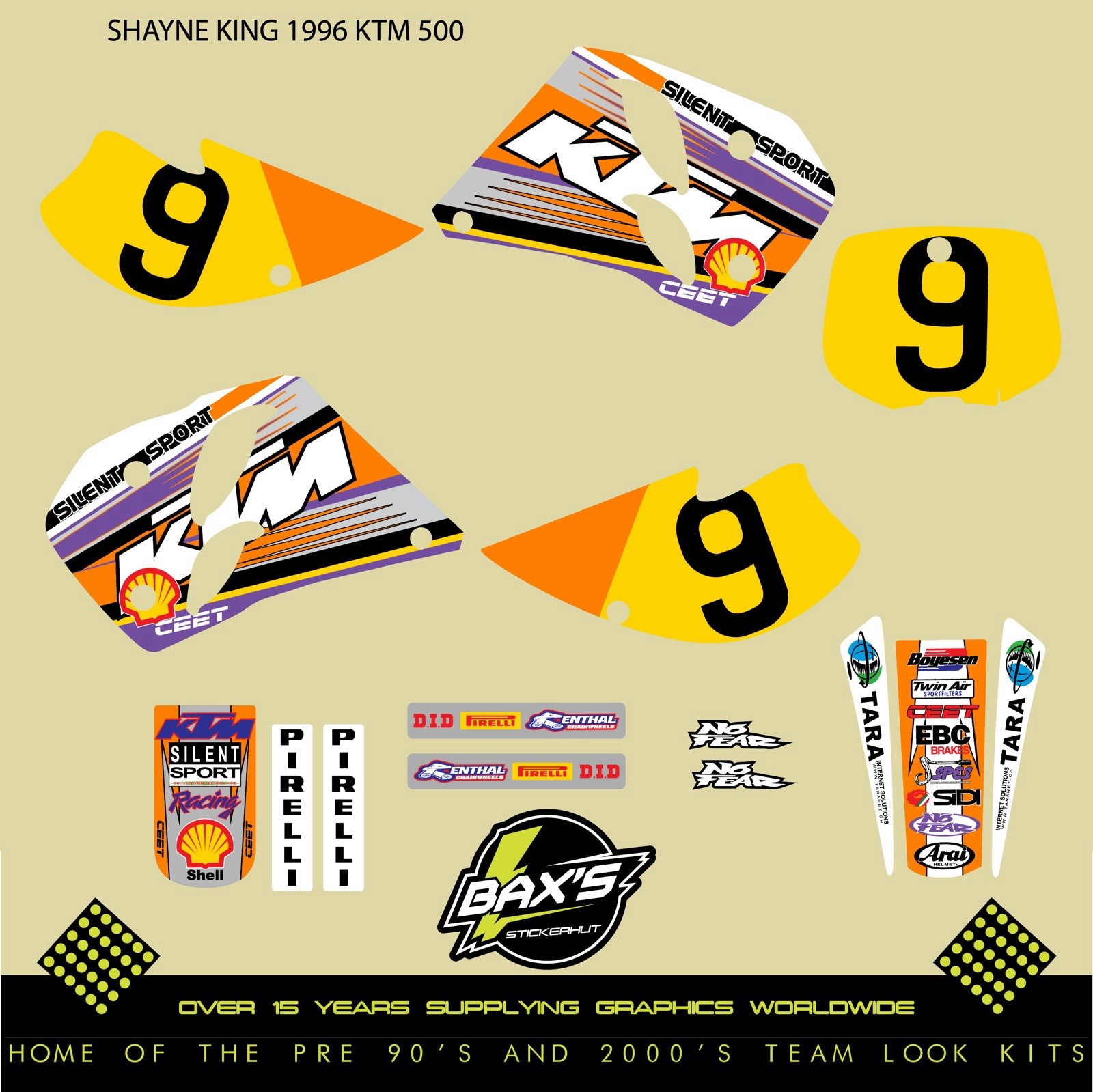 1996 KTM 250 350 SX Shayne King Graphic Kit Evo Mx VMX Decals Stickers ...
