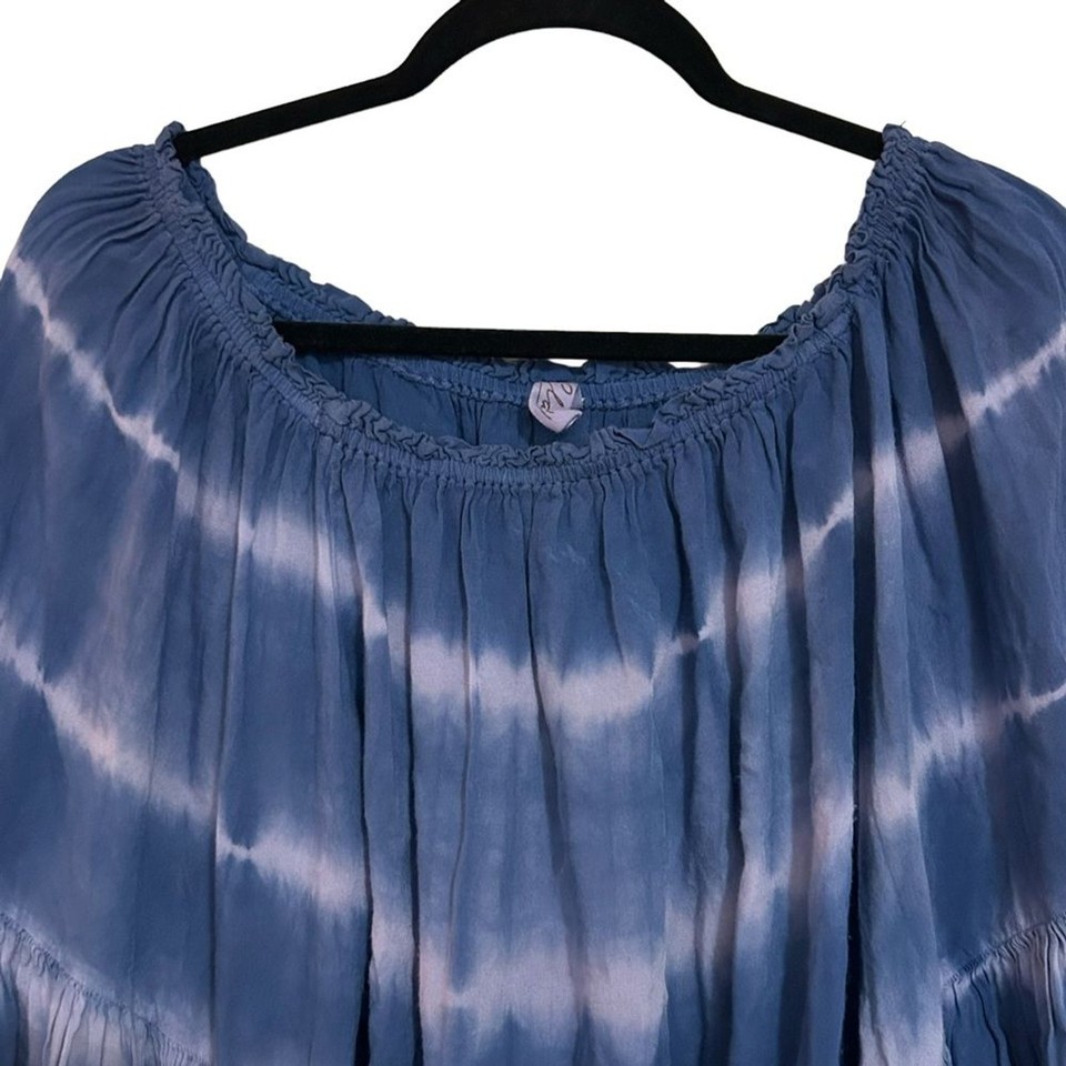 ELAN Blue Tie-Dye Off The Shoulder Bell Sleeve Top O/S | eBay