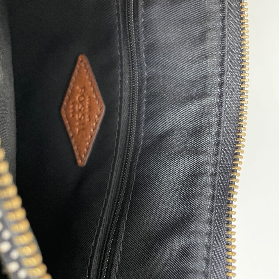Fossil Devon Purse Triple Zip Pocket Navy White Brown Leather Flap (No ...