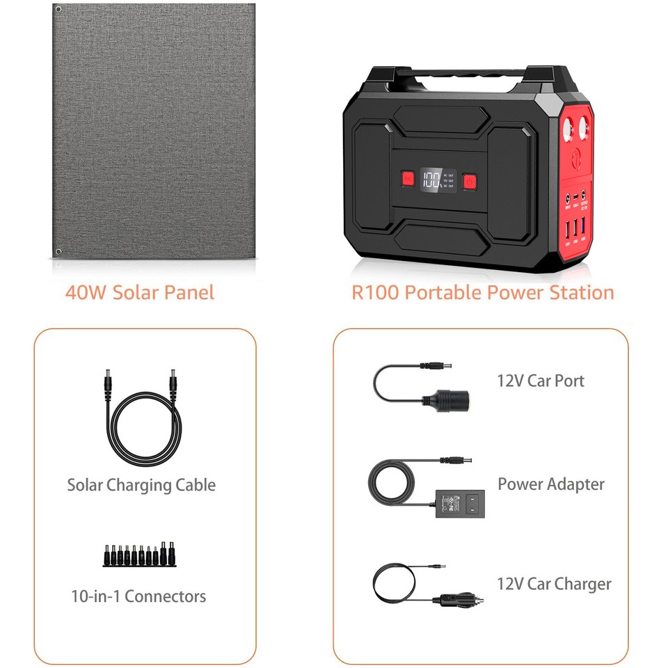 100W Portable Power Station with 40W Solar Panel kit Solar Generator ...