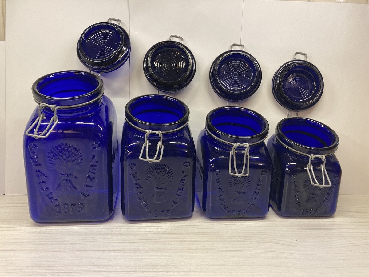 Vintage Cobalt Blue Glass Canisters