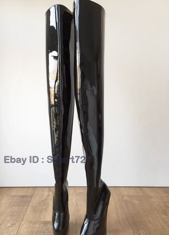 Women Hoof Heelless Platform Wedge Shoes Over-Knee Thigh High Boots ...