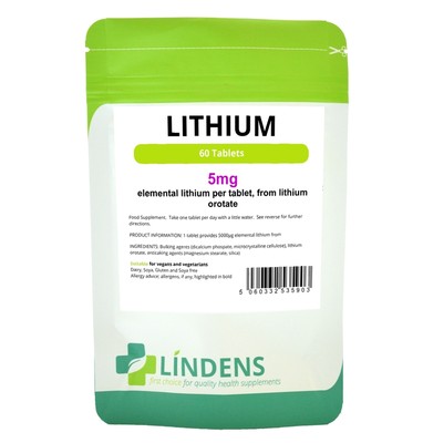 Lindens Lithium 5mg Tablets (60 pack) - from Lithium Orotate 131mg ...