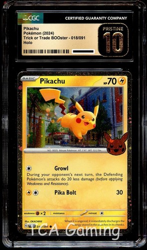 CGC 10 PRISTINE Pikachu 018/091 COSMOS HOLO Trick or Trade Pokemon Card ...