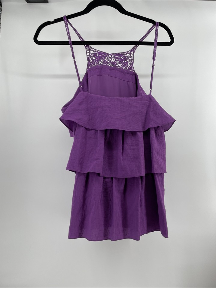 BCBG Top Women's Medium Purple Ruffled Strappy Romantic Fairy ...