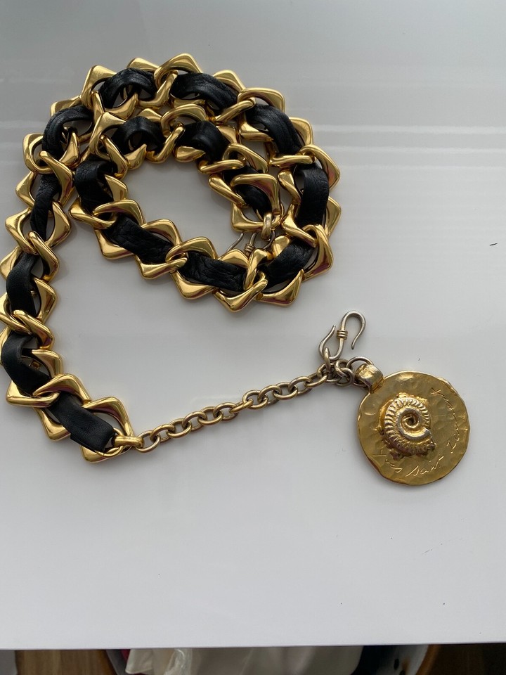 Auth. YSL Yves Saint Laurent Gold/Leather Chunky Chain Vintage Belt ...