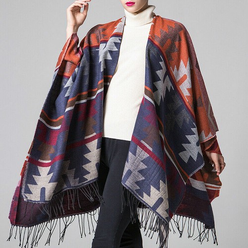 Lady Open Front Cardigan Shawl Cloak Boho Cape Poncho Kimono Blanket ...
