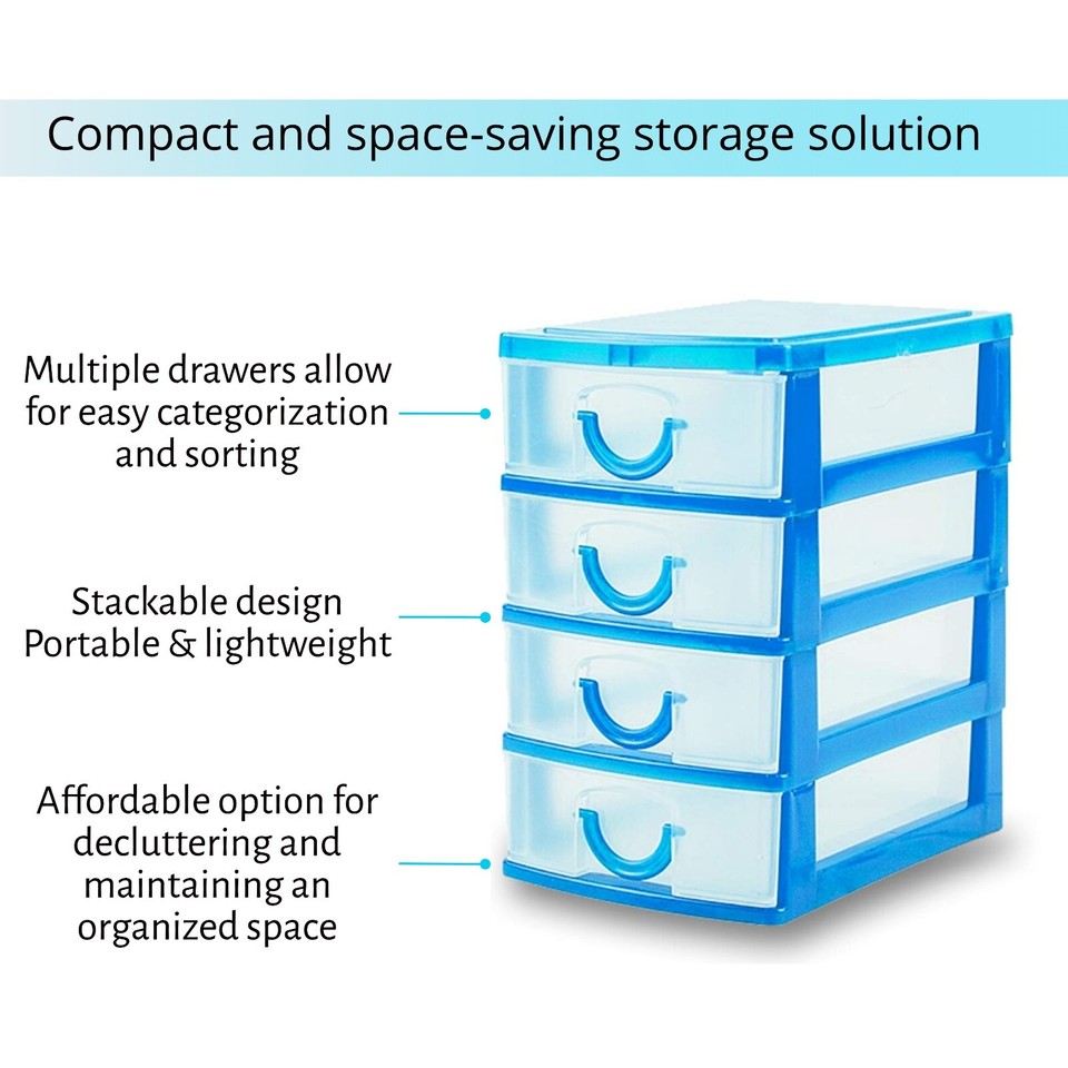 2 x 4 Tier Mini Storage Drawers Draw Tower Unit Office School Jewellery ...