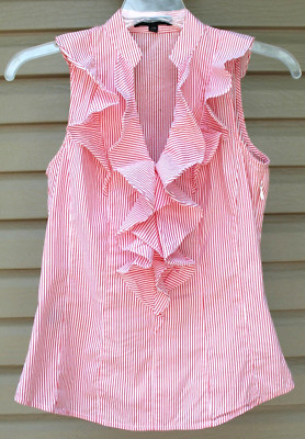 Express Womens XXS Red White Striped Ruffle Top Fitted Shirt Career ...