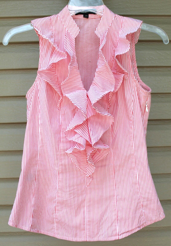 Express Womens XXS Red White Striped Ruffle Top Fitted Shirt Career ...