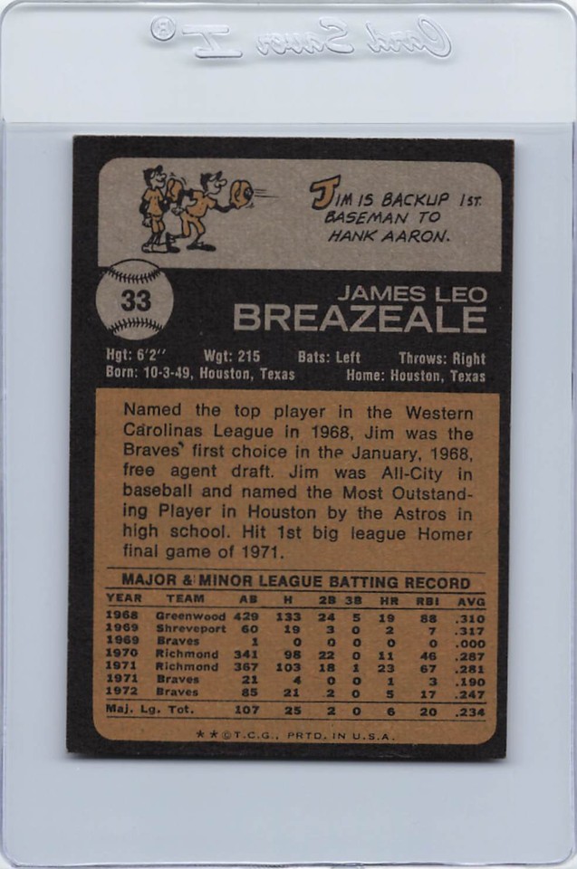1973 Topps #33 Jim Breazeale Braves Signed Auto *G2564 | eBay