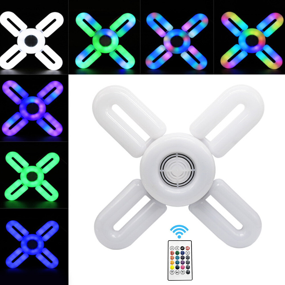 E27 RGB LED Deformable Ceiling Fan Light Bluetooth Speaker Music Lamp ...