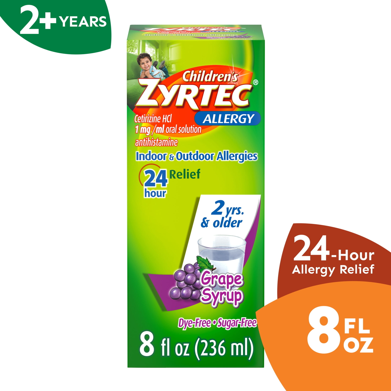 Children's Zyrtec 24 Hour Allergy Relief Syrup, Grape Flavor, 8 fl. oz ...