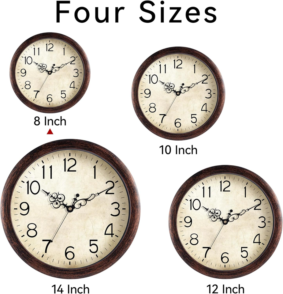 Wall Clock, Vintage Wall Clocks Battery Operated Quartz Silent Non ...