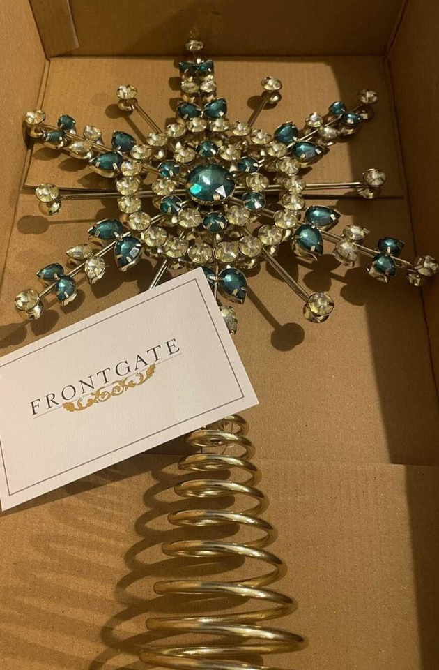 NWT Frontgate Tree Topper Rhinestone Jeweled Green & Gold 15" | eBay UK