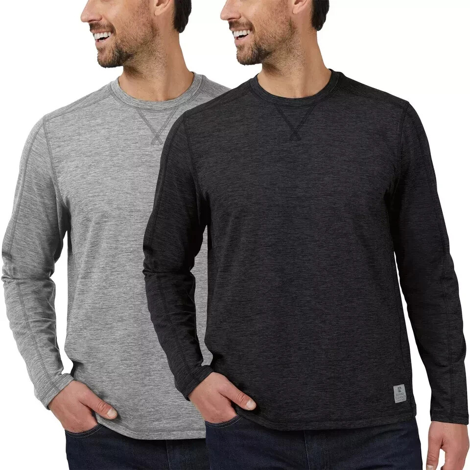 Rugged Elements Men's 2-Pack Sueded Long Sleeve Crew Tee, Black/Gray ...
