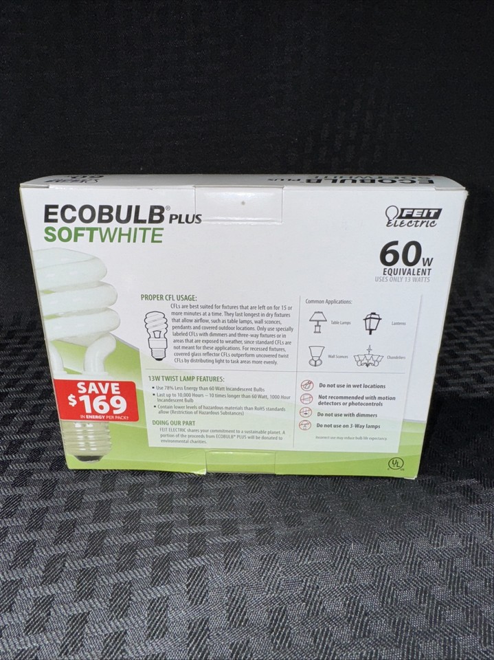 Feit Electric Standard Light Bulbs 13 Watt Ecobulb Plus 3 Pack NIB ...