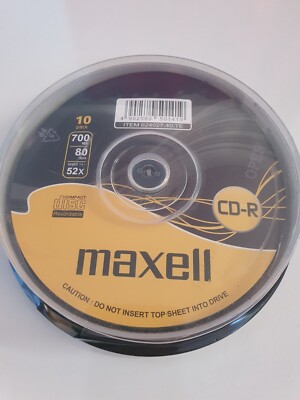 Maxell CD-R Recordable 10 Pack Spindle Box 52x Blank Discs 700MB 80mins ...