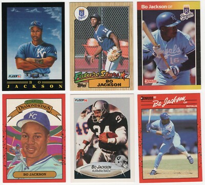 (6) Bo Jackson - 1987 Topps Rookie RC 1991 Fleer Bionic Bo 1990 Fleer ...
