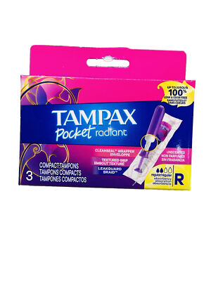 Tampax Pocket Radiant Compact Tampons Regular Absorbency Unscented ...