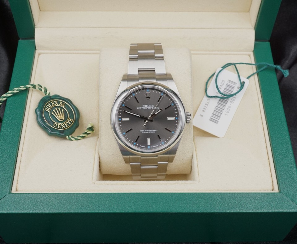 Rolex Oyster Perpetual 114300 39mm 2018 Dark Rhodium Rhodium Dial Box ...