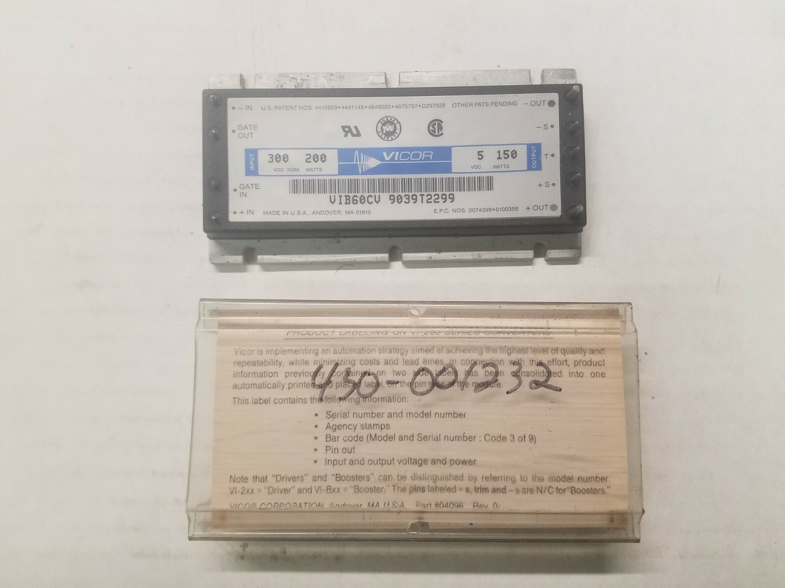 Vicor DC-DC VI 200 series 300 VDC input @ 200 W, 5 VDC converter 150 W ...