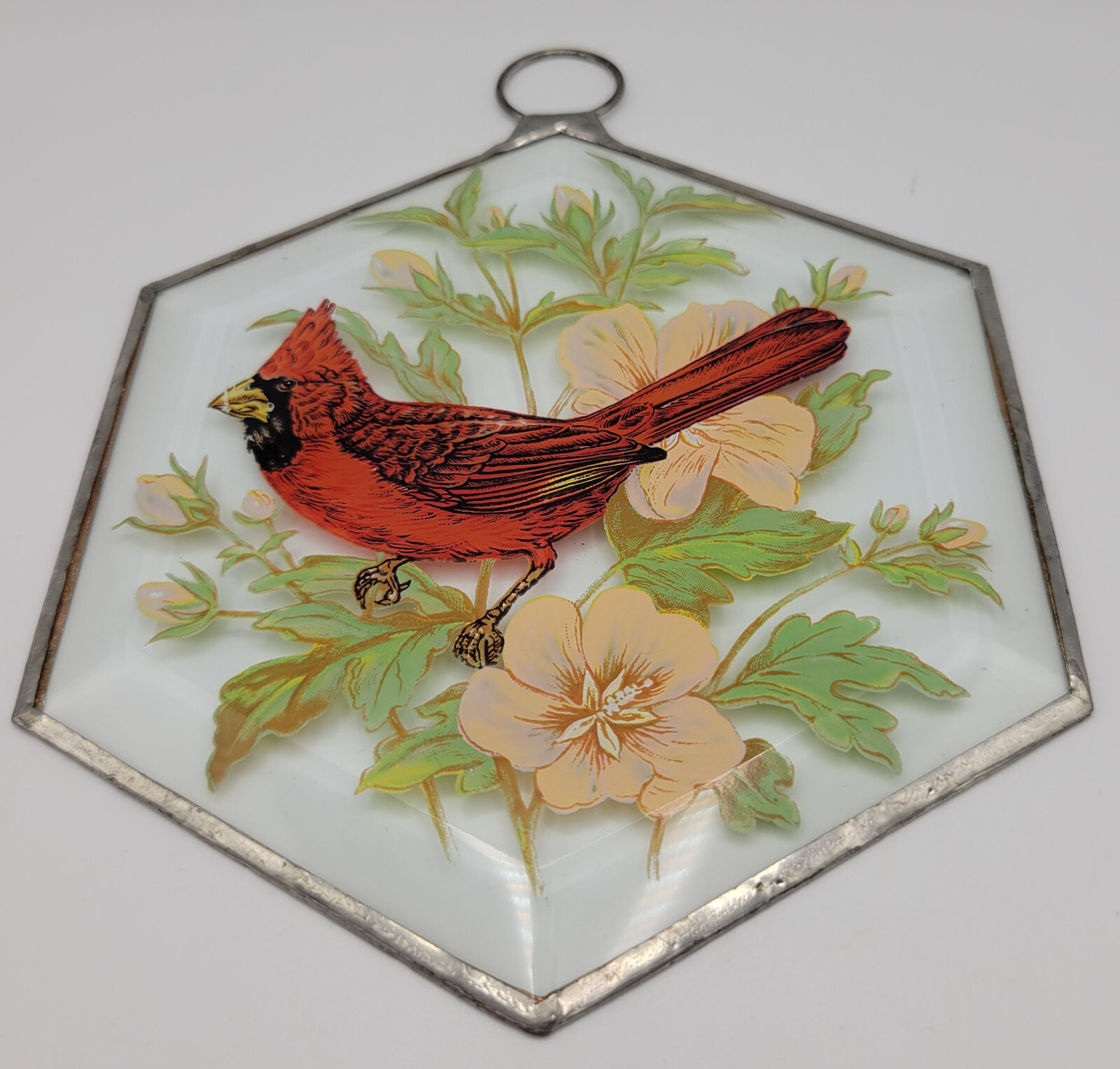 Vintage Cardinal Bird Suncatchers Beveled Glass Bird & Flowers Cute | eBay