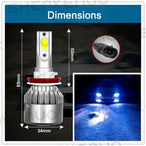 2x Ice Blue 8000k 6000 Lumens Extremely Bright COB Chips H8 H9 H11 LED ...