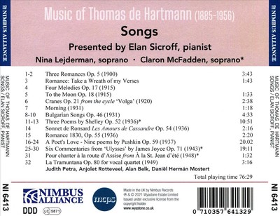 ELAN SICROFF SONGS OF THOMAS DE HARTMANN NEW CD 710357641329| eBay