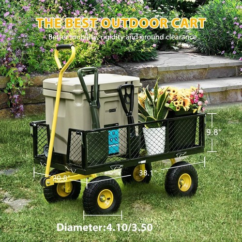 1100lbs Garden Carts Heavy-Duty Yard Dump Wagon Cart Steel Lawn Utility ...