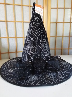 Large Black with Glittery Spider Web Design and Large Soft Spider WITCH ...